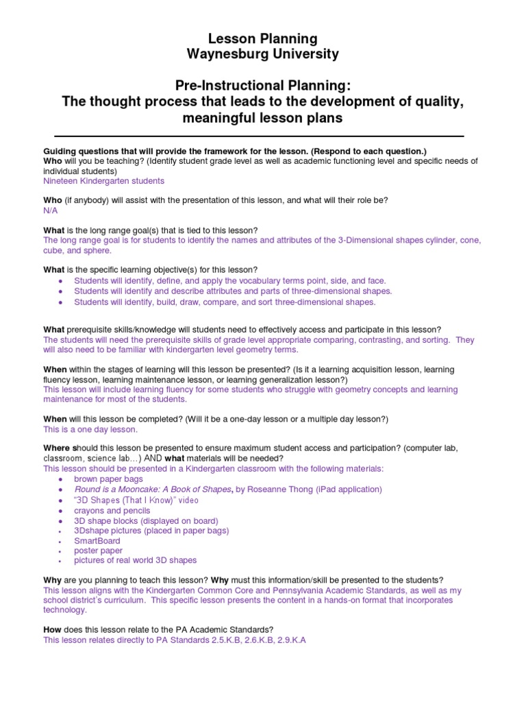 3D Shapes Lesson Plan | PDF | Lesson Plan | Educational Assessment