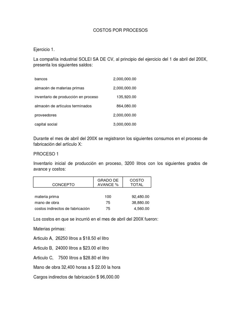 Ejercicios Del Sistema de Costos Por procesosCOSTOS POR PROCESOS PDF | PDF | Inventario ...