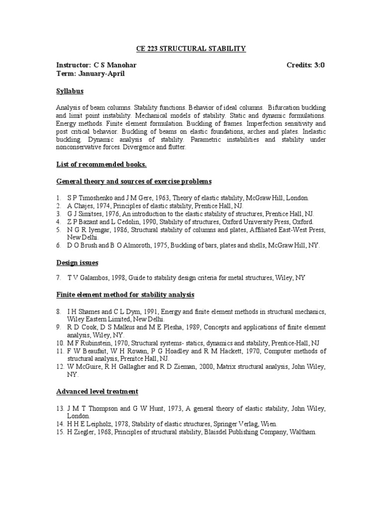 Structural Stability Course Syllabus | PDF | Stability Theory | Buckling