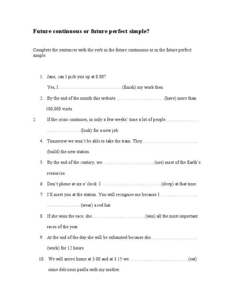 Future Continuous or Future Perfect Simple | PDF | Language Arts ...