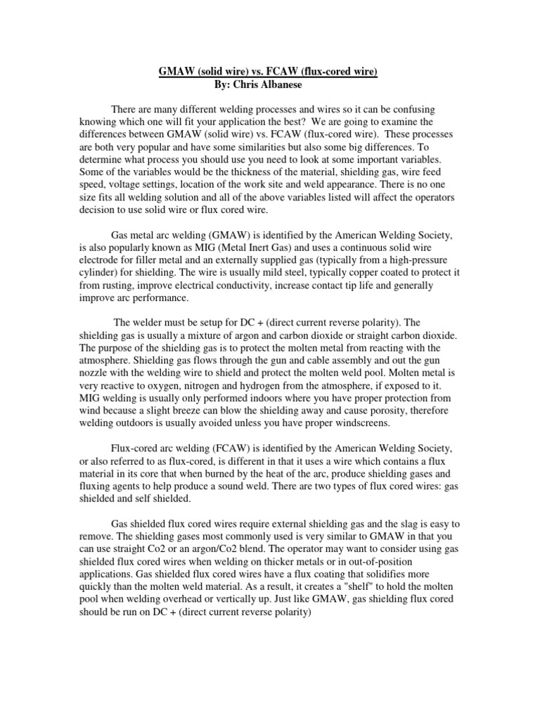 GMAW (Solid Wire) vs. FCAW (Flux-cored Wire) | Welding | Transparent ...