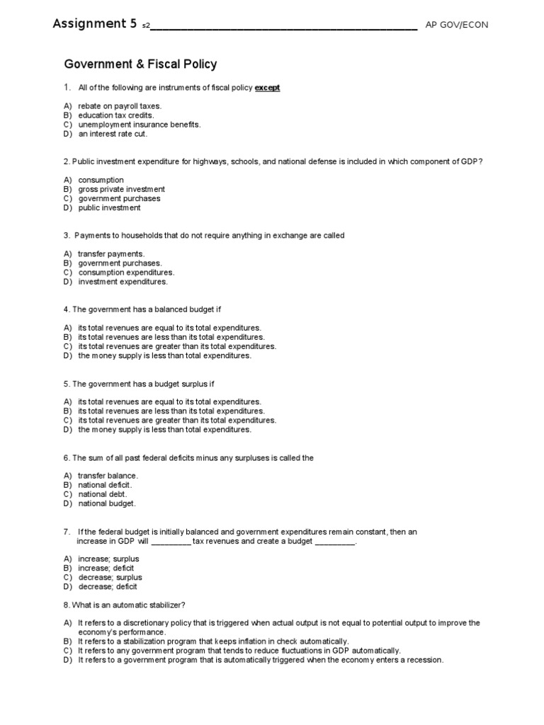 Fiscal Policy Concepts and Impacts | PDF | Government Budget Balance ...