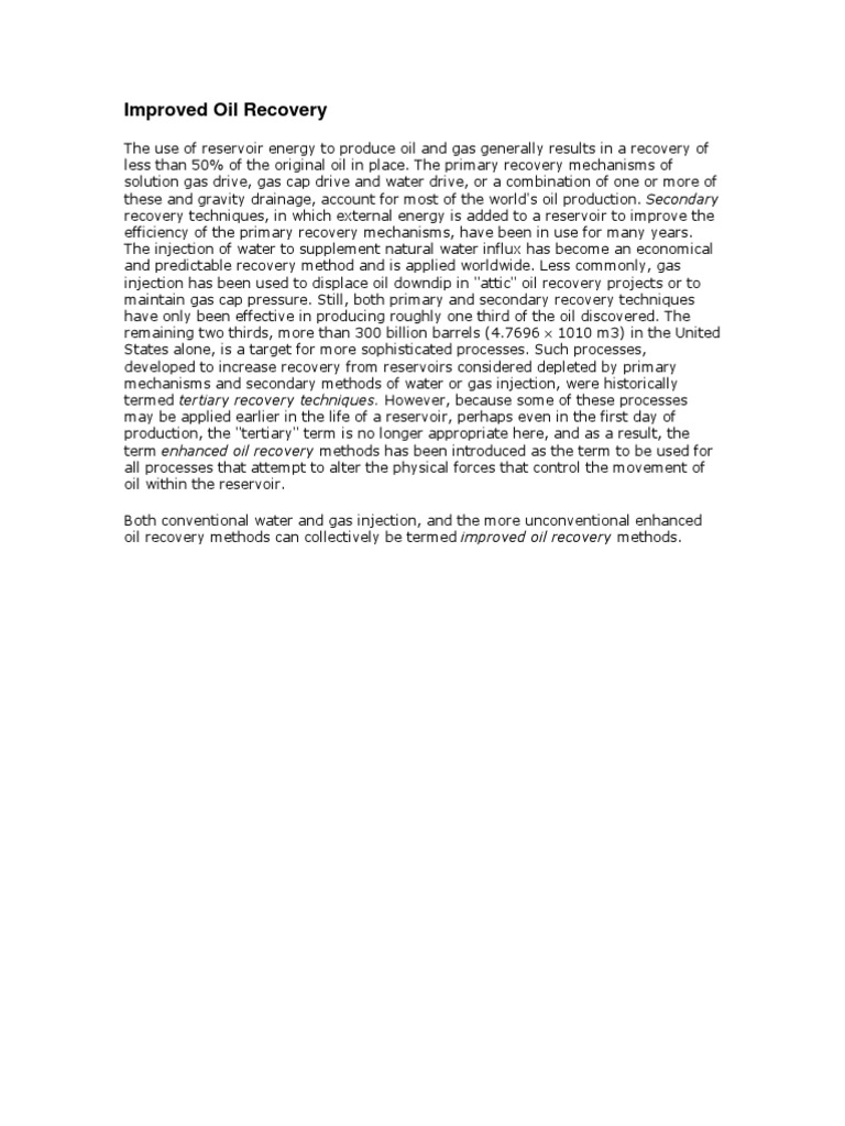 3 Improved Oil Recovery PDF | PDF | Enhanced Oil Recovery | Petroleum ...