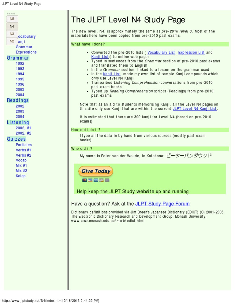 JLPT Level N4 Study Page | PDF