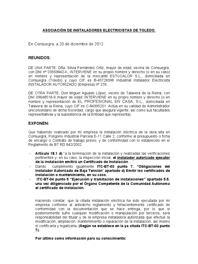 Contrato Instalaciones Eléctricas | PDF | Compañía de responsabilidad ...