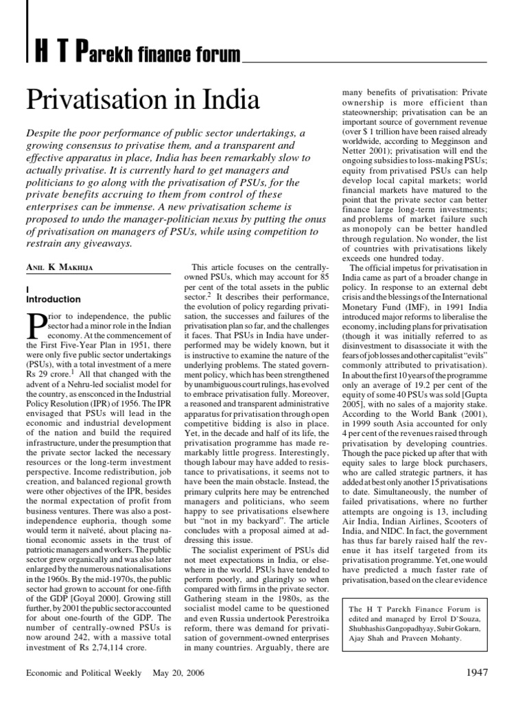 Privatisation in India | PDF | Privatization | State Owned Enterprise