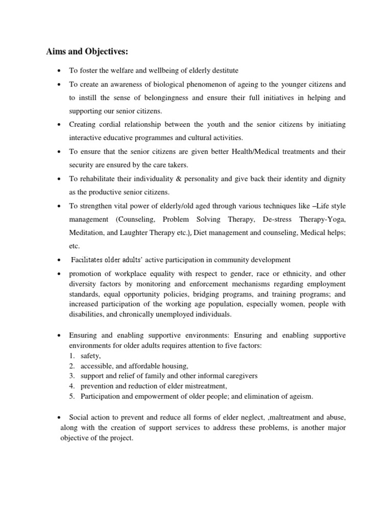 Objectives of Elderly Care Initiatives | PDF | Social Science | Self ...