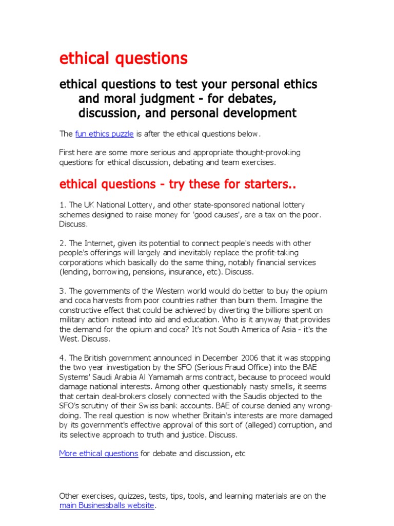 Ethical Questions | PDF | Social Institutions | Social Science
