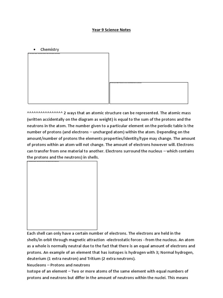 Year 9 Science Notes | PDF | Neutron | Proton
