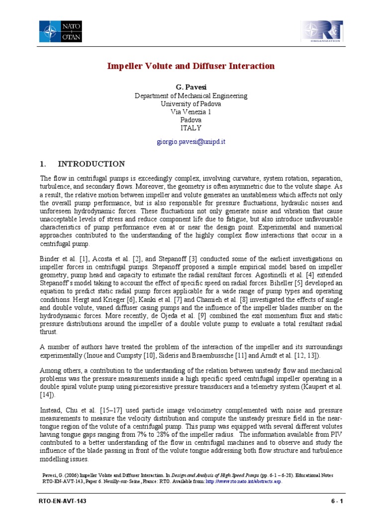 Impeller Volute and Diffuser Interaction: G. Pavesi | PDF | Fluid ...