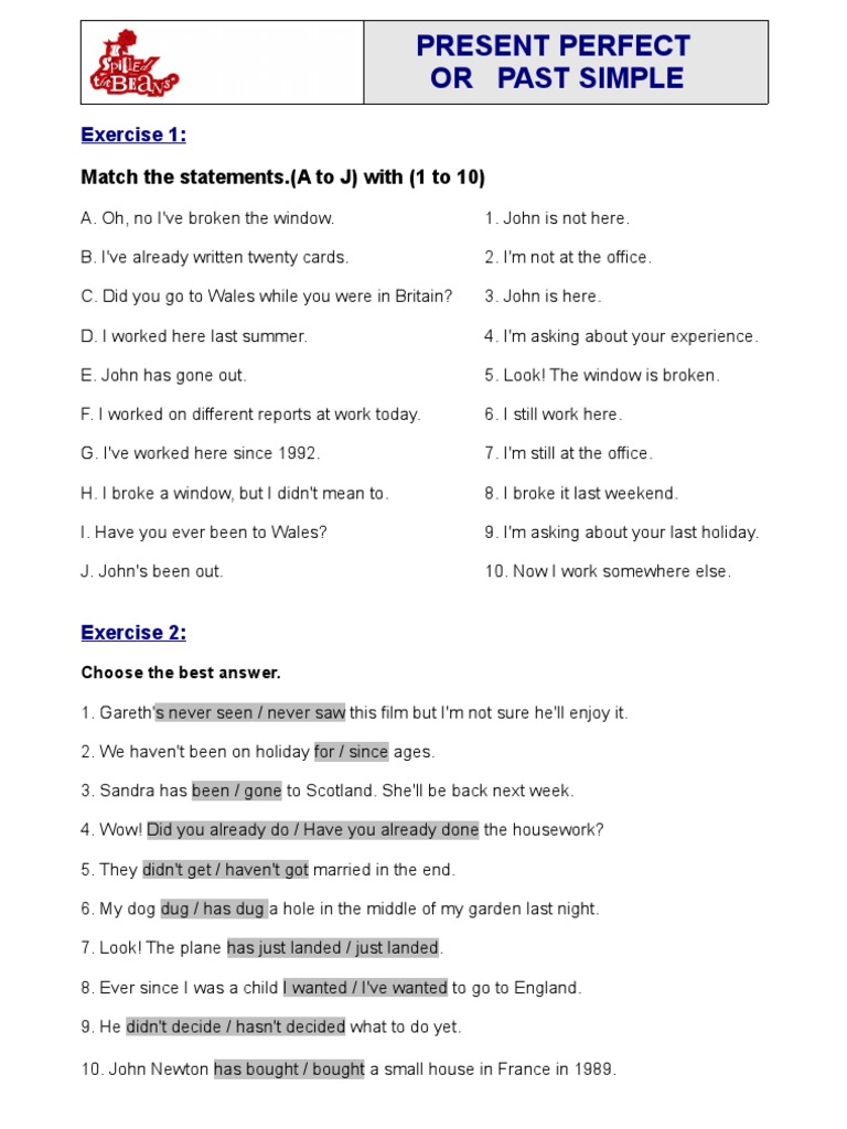Exercises Present Perfect and Past Simple | PDF
