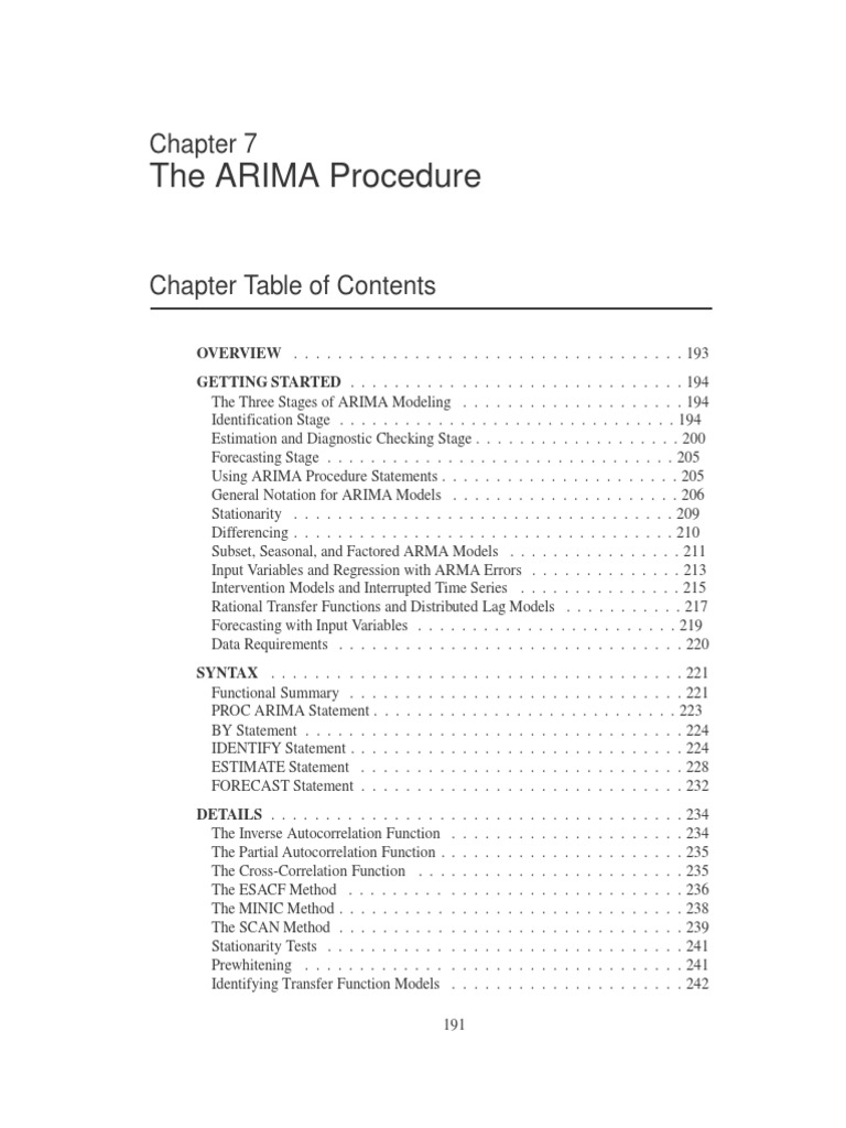 ARIMA Procedure Overview and Guide | PDF | Autoregressive Integrated ...