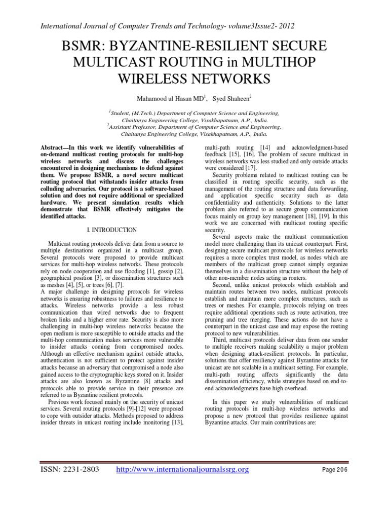 Bsmr Byzantine Resilient Secure Multicast Routing In Multihop Wireless Networks Download Free