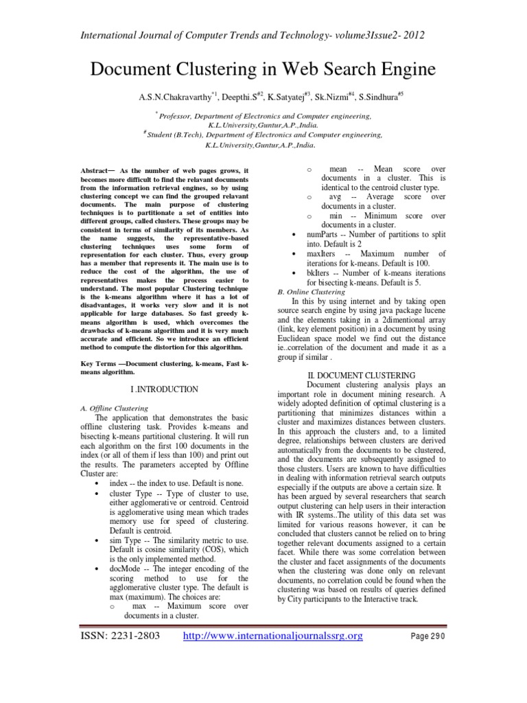 Document Clustering in Web Search Engine: International Journal of Computer Trends and ...