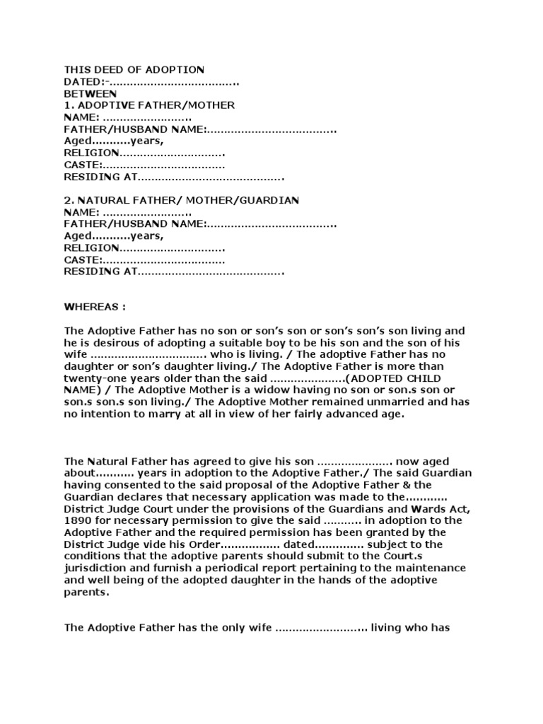 This Deed of Adoption | Partnership | Trust Law