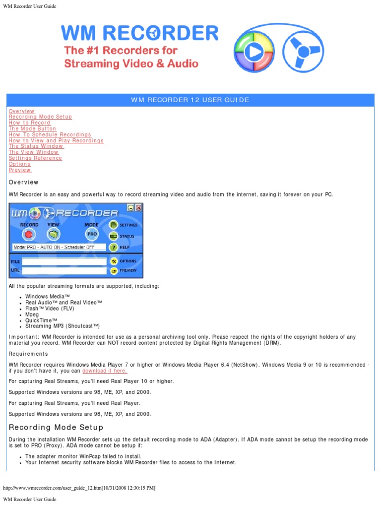 WM Recorder Manual | PDF | Proxy Server | Streaming Media