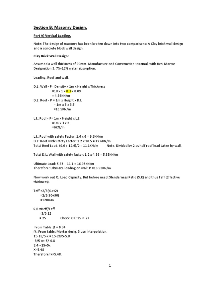 Masonry Wall Design Calculations | PDF | Masonry | Structural Engineering