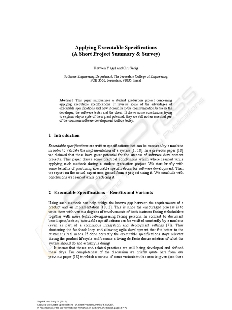 Applying Executable Specifications (A Short Project Summary & Survey) | PDF | Engineering ...