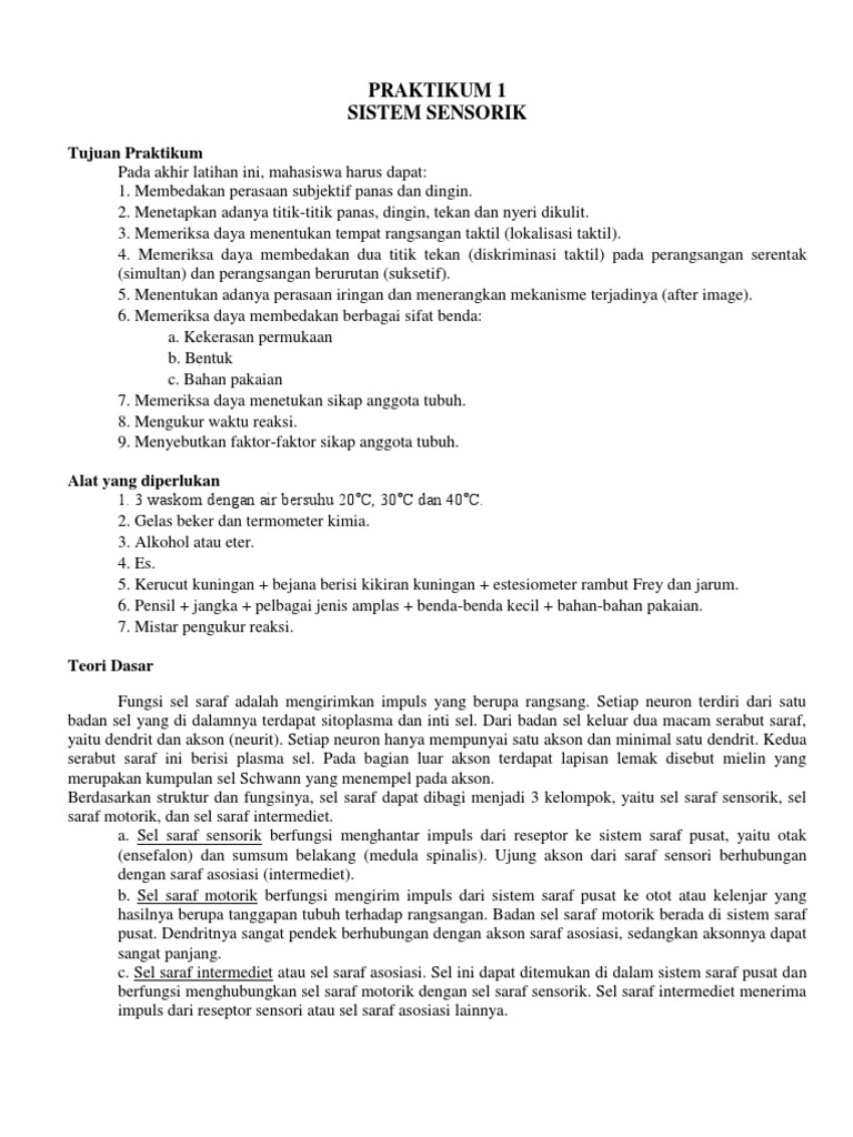 Praktikum Sistem Sensorik Manusia | PDF