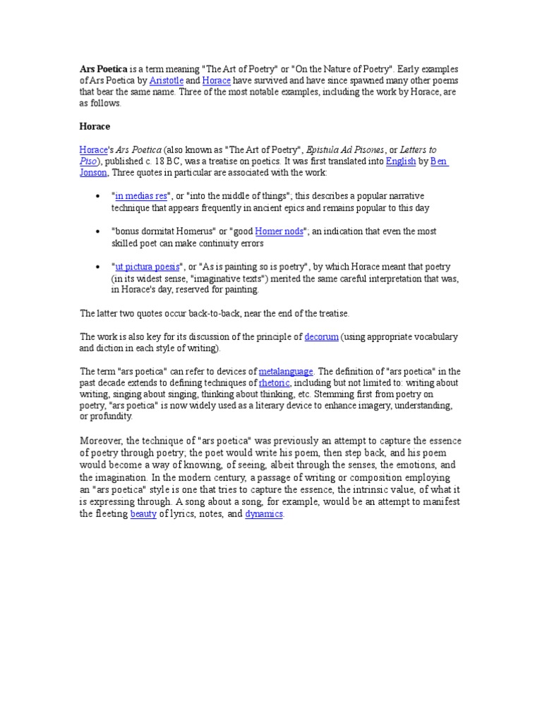 Understanding Ars Poetica in Poetry | PDF | Classics | Poetry