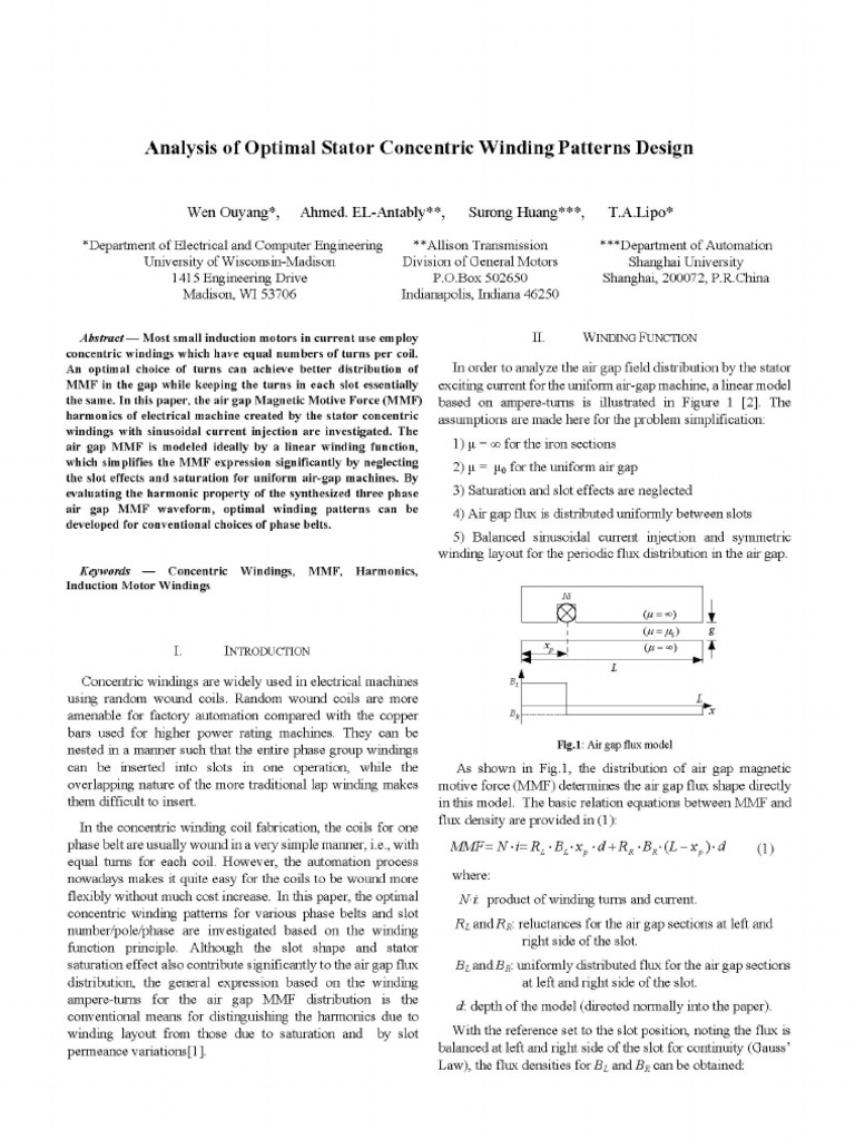 Analysis of Optimal Stator Concentric Winding Patterns Design | PDF ...