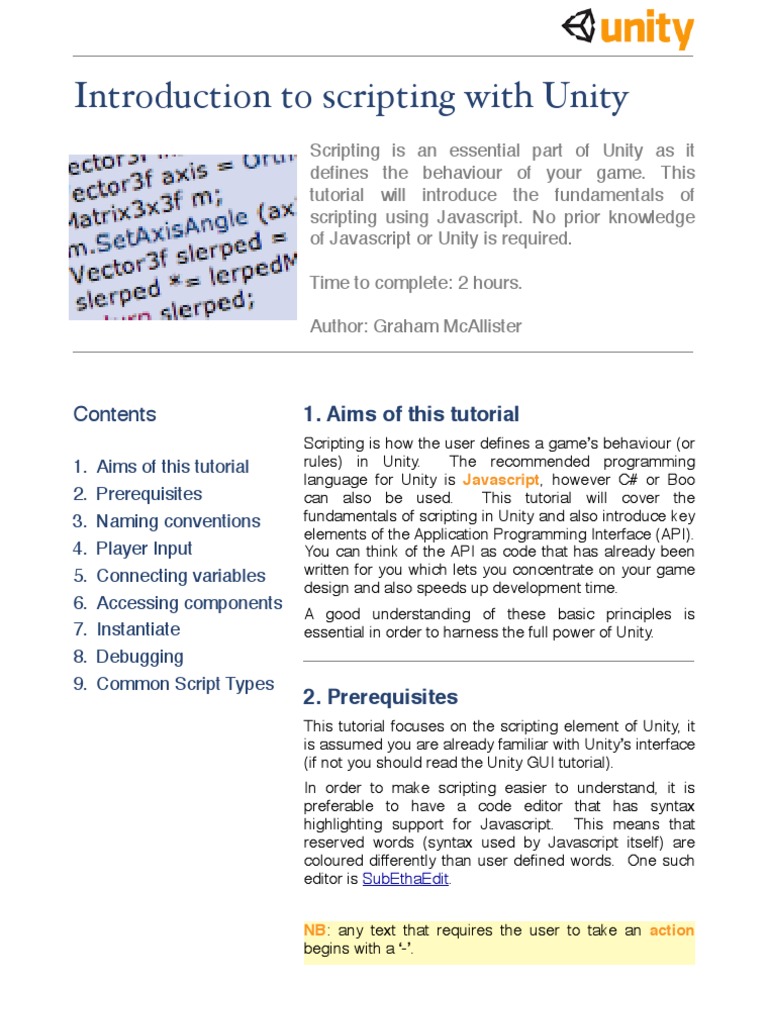 Unity Scripting Tutorial | PDF | Scripting Language | Parameter ... Unity Scripting Tutorial | PDF | Scripting Language | Parameter ...