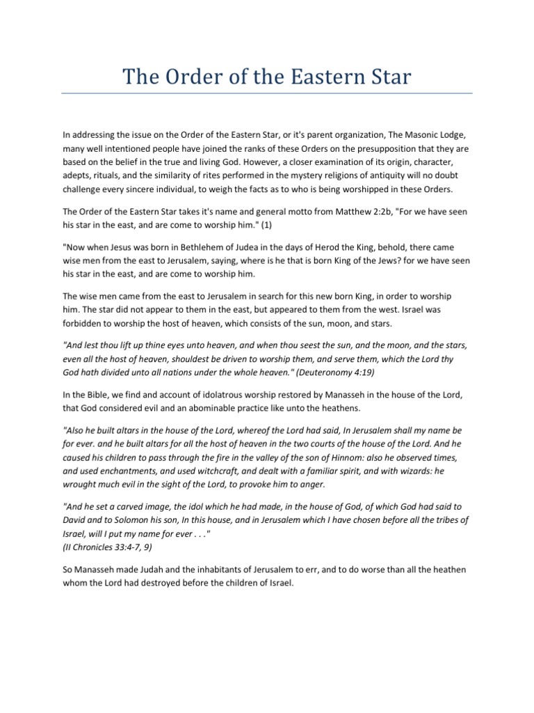 The Order of The Eastern Star | Esther | Freemasonry