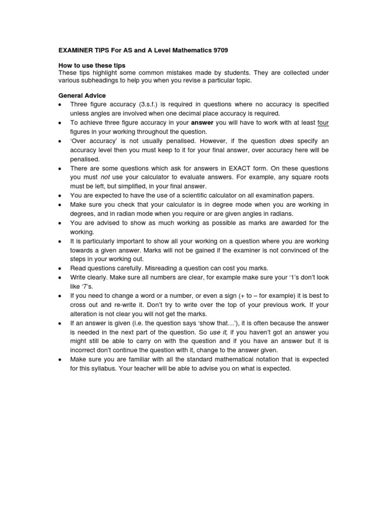 AS and A Level Math examiner tips | PDF | Accuracy And Precision ...