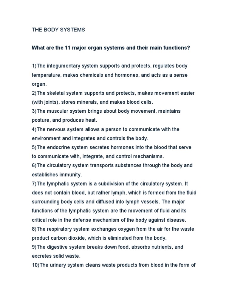 Body Systems Overview | PDF