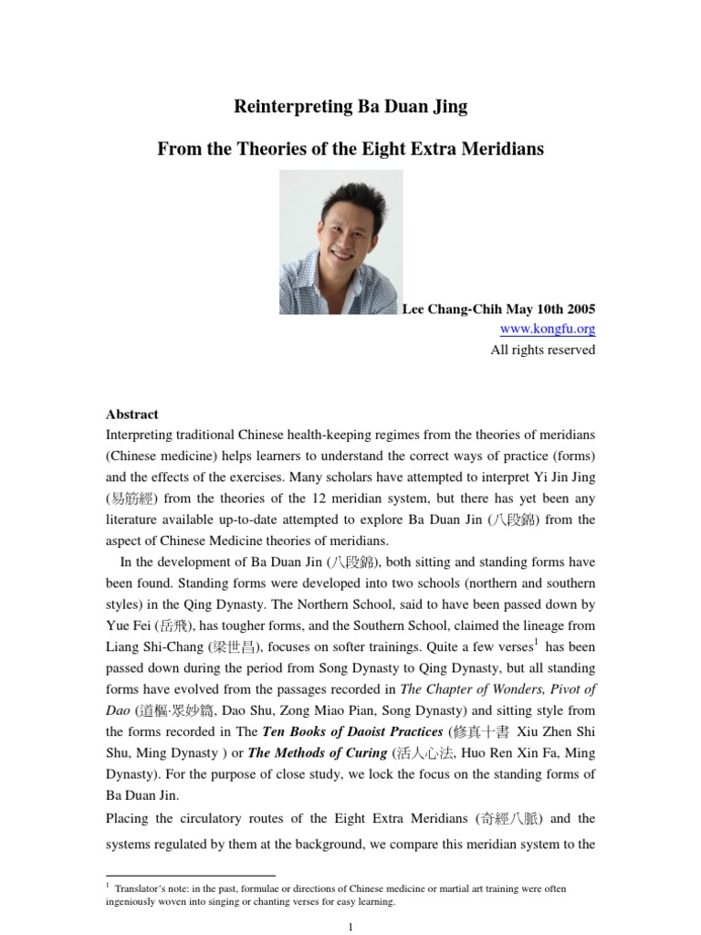 Reinterpreting Ba Duan Jing From The Theories of The Eight Extra ...