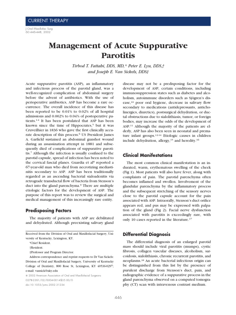 Acute Bacterial Parotitis | PDF | Diseases And Disorders | Health Sciences