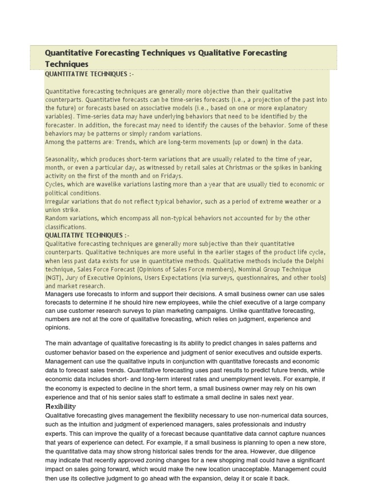 Quantitative Forecasting Techniques Vs Qualitative Forecasting ...