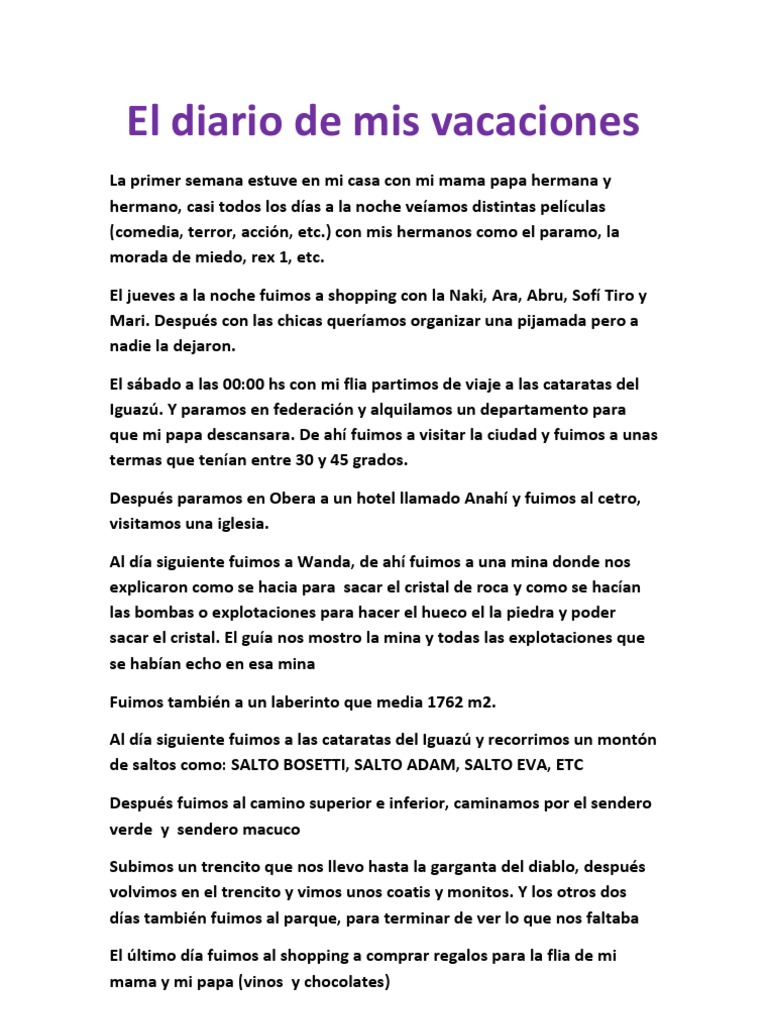 El Diario de Mis Vacaciones | PDF | Libros para adolescentes