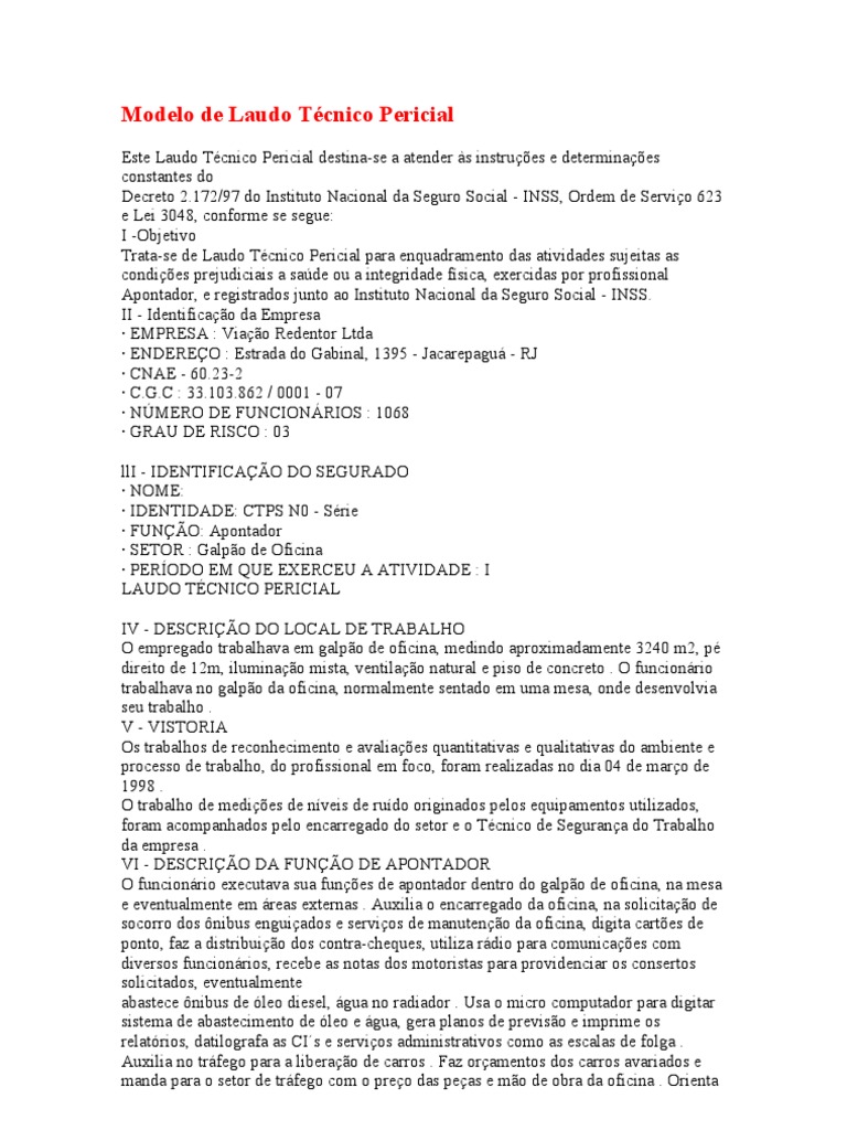 Modelo de Laudo Técnico Pericial | Combustão | Química