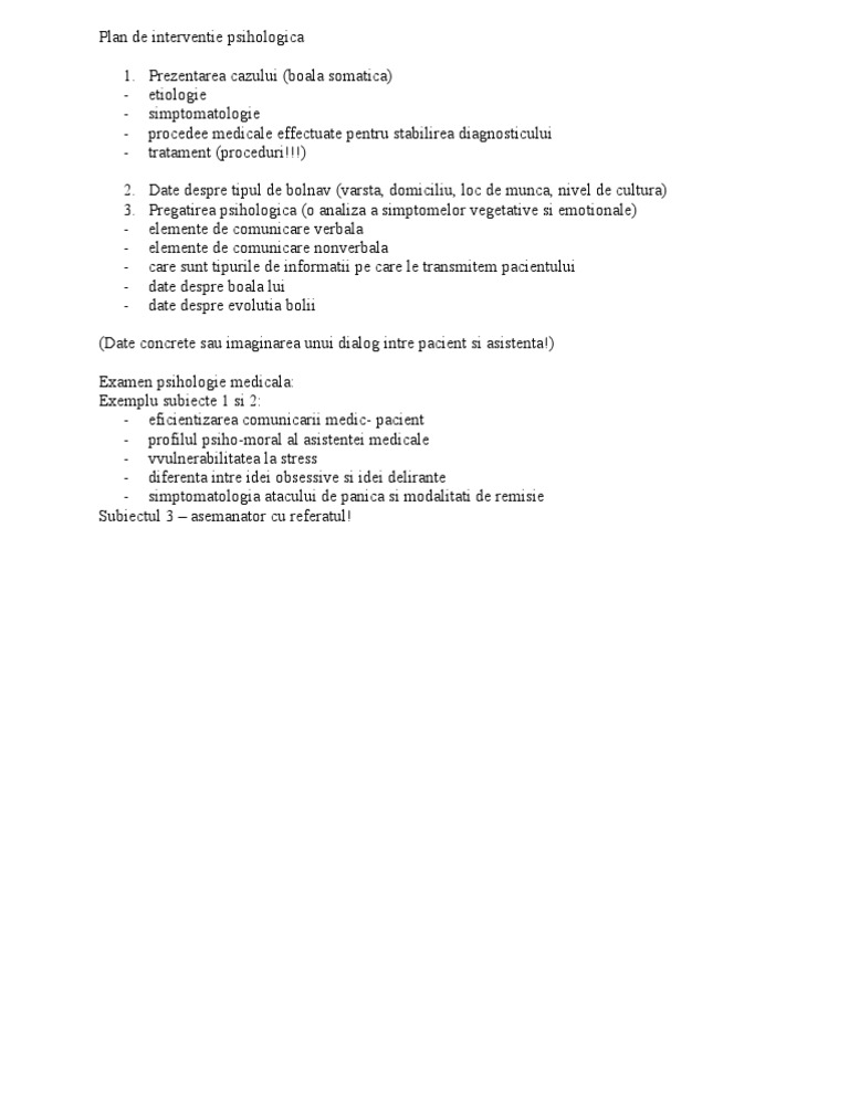 Plan de Interventie Psihologica
