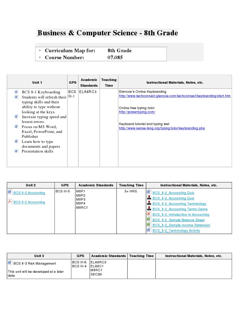 8th Computer Curriculum Guide | PDF | Educational Assessment | Tutor