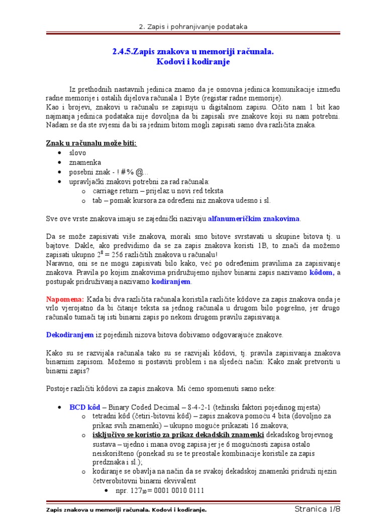 Zapis Znakova - Kodiranje | PDF