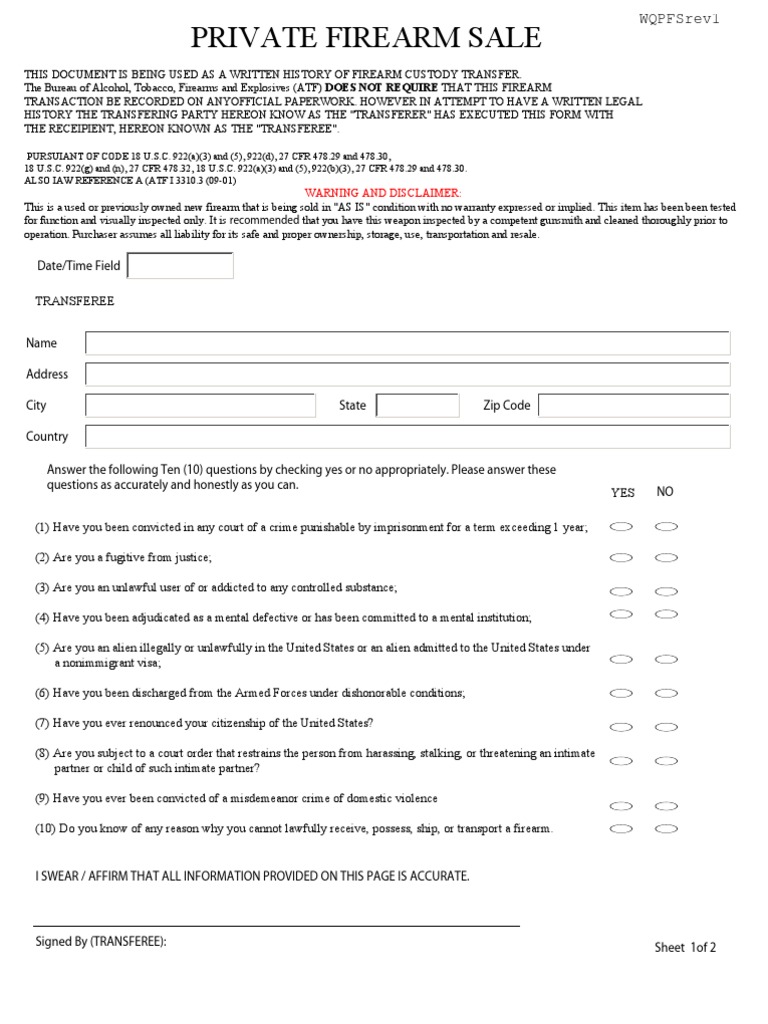 Private Firearm Sale | Firearms | Projectile Weapons