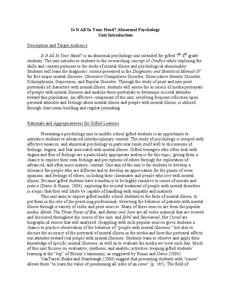 Abnormal Psych Lesson Plan Sample | PDF | Mental Disorder | Gifted ...