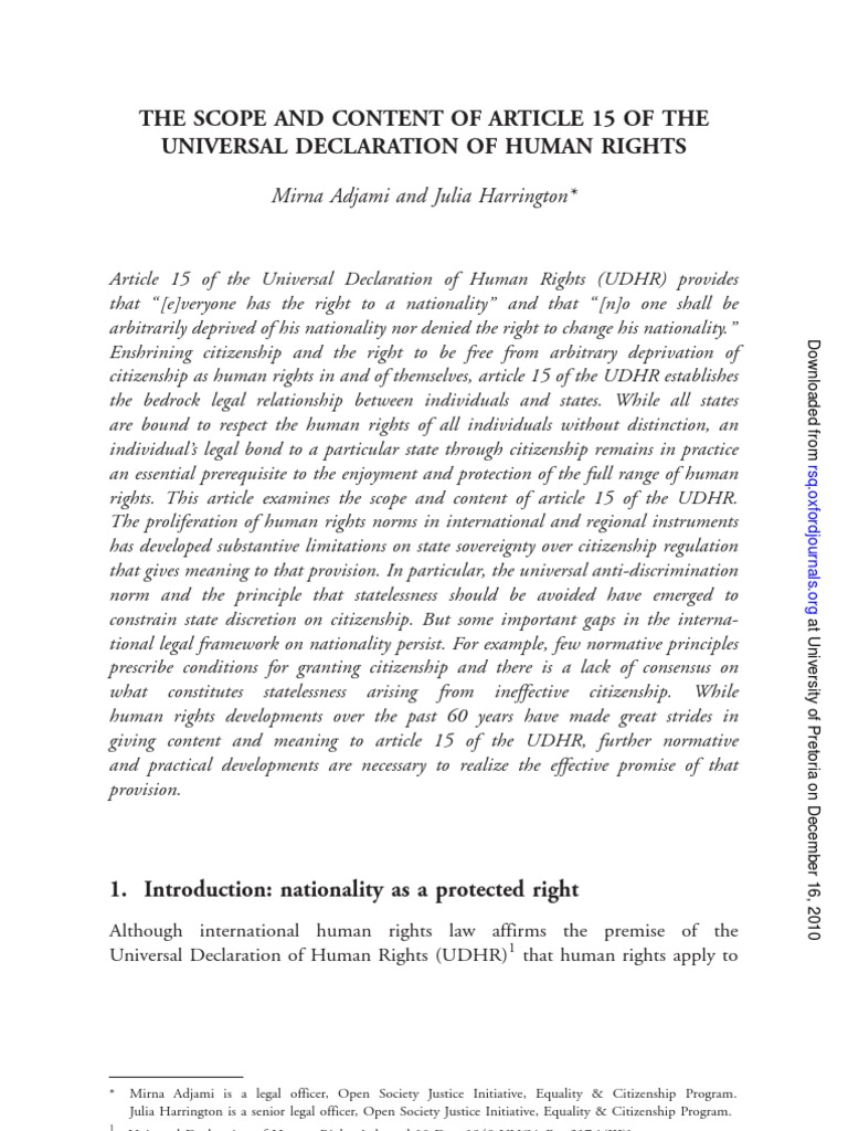 Article 15 UDHR: Nationality Rights Analysis | PDF | Human Rights ...