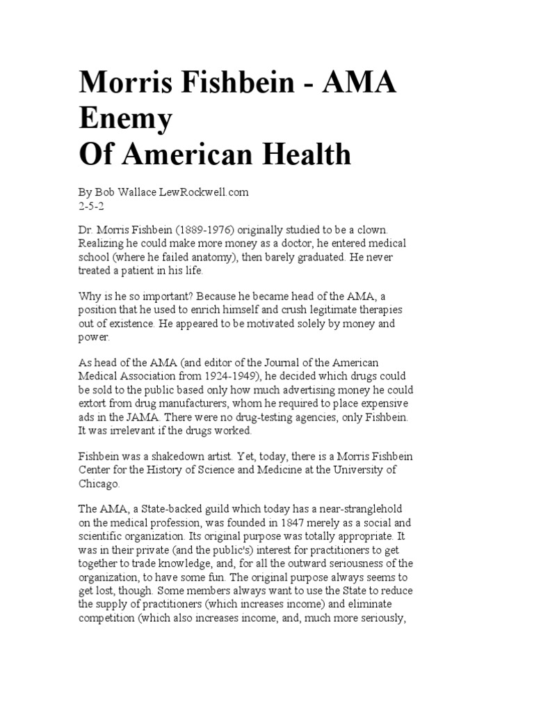 Morris Fishbein - How the AMA Enemy Fought American Health Innovations ...