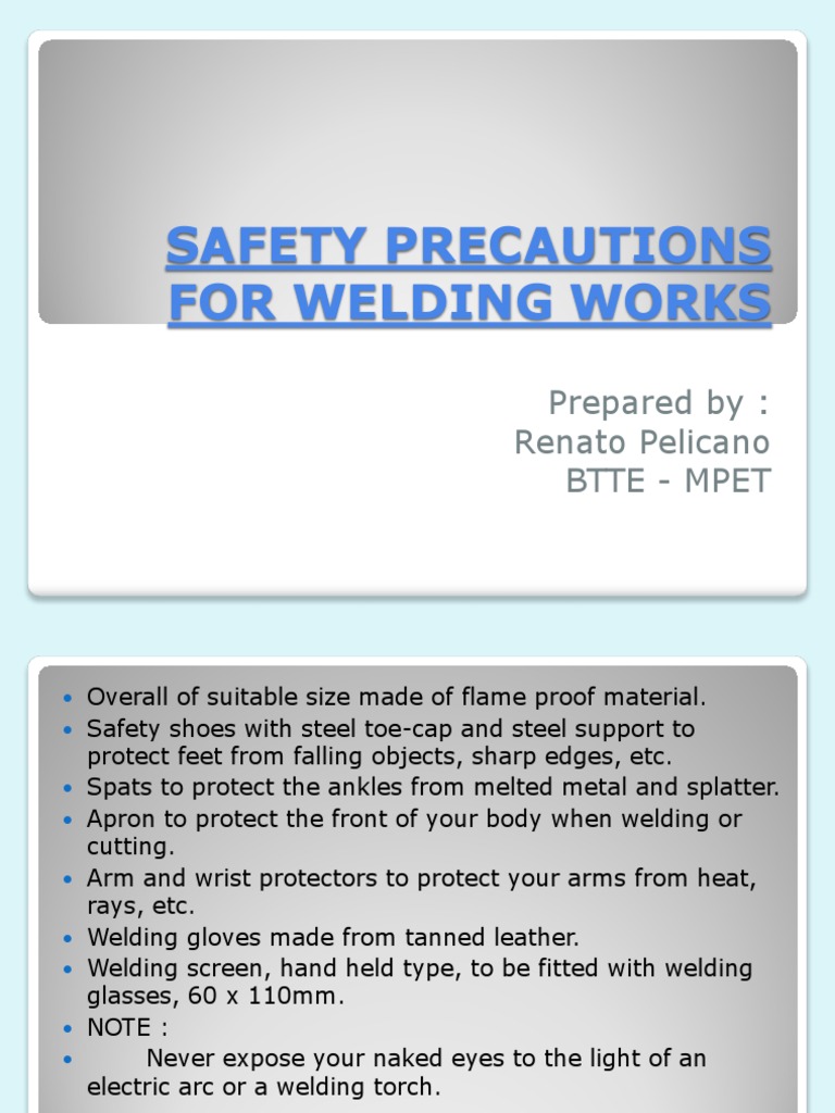 Safety Precautions For Welding Works Lesson Demo | PDF | Welding ...