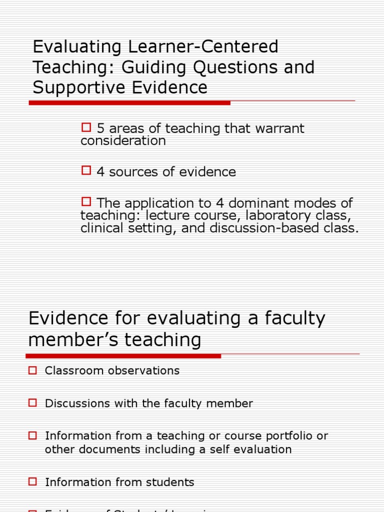 Evaluating Learner-Centered Teaching: Guiding Questions and Supportive Evidence | Download Free ...