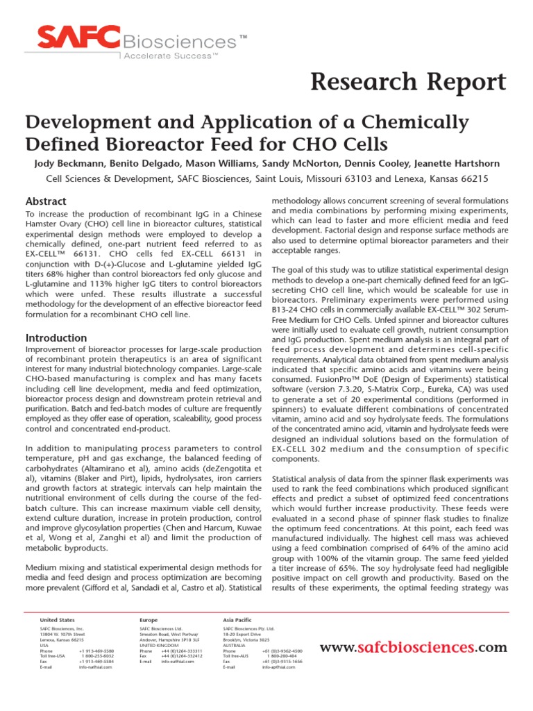 SAFC Biosciences Research Report - Development and Application of A ...