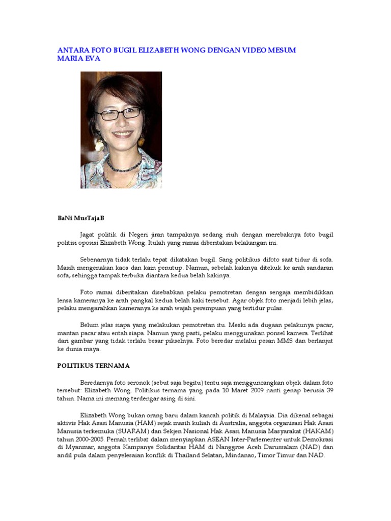 Antara Foto Bugil Elizabeth Wong Dengan Video Mesum Maria Eva | PDF | Ilmu Sosial | Fiksi ...