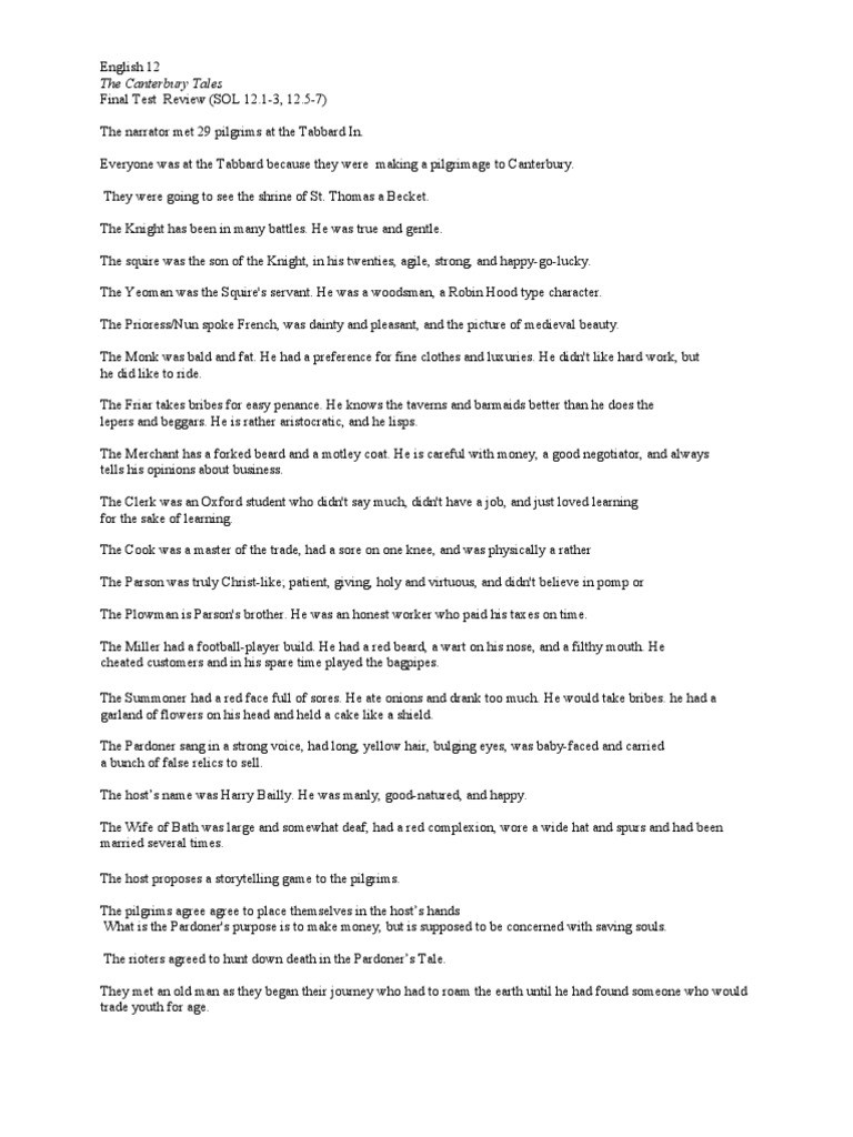 Final Test Review - Canterbury Tales | PDF | The Canterbury Tales
