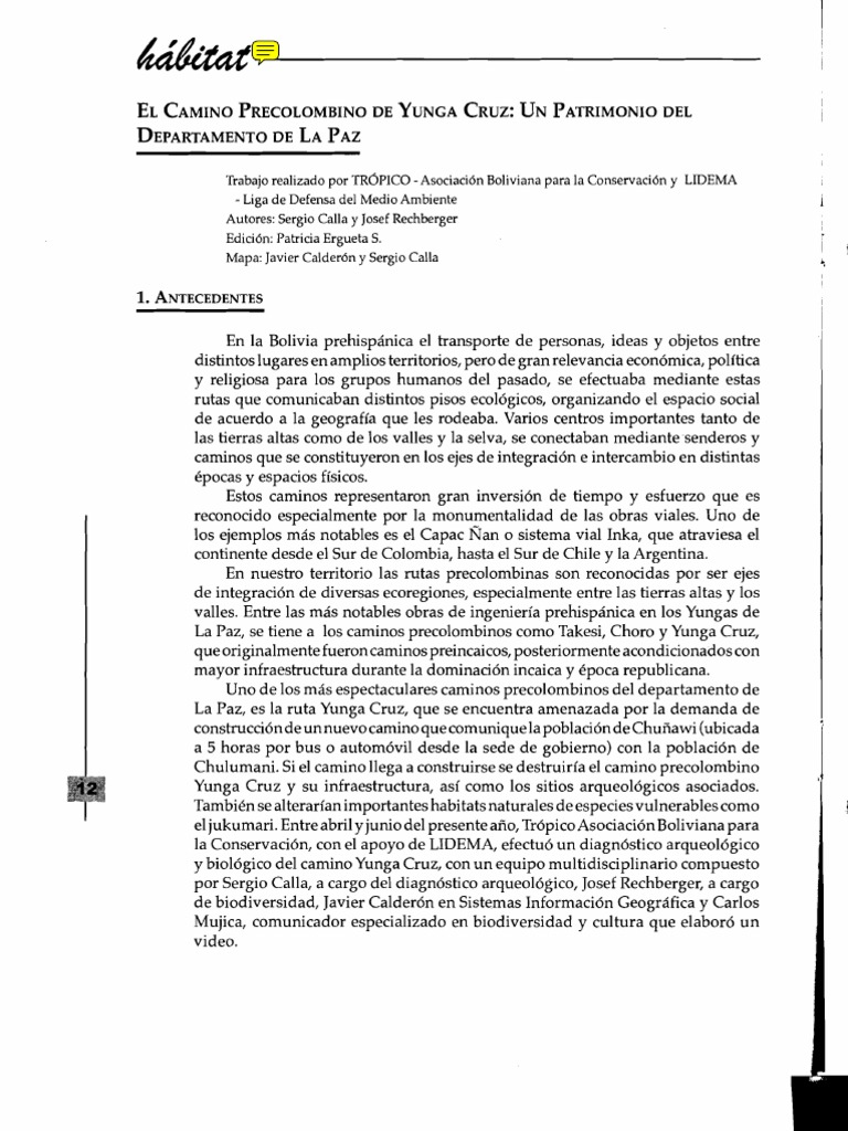 El Camino Precolombino de Yunga Cruz | PDF | Bolivia | Conservación