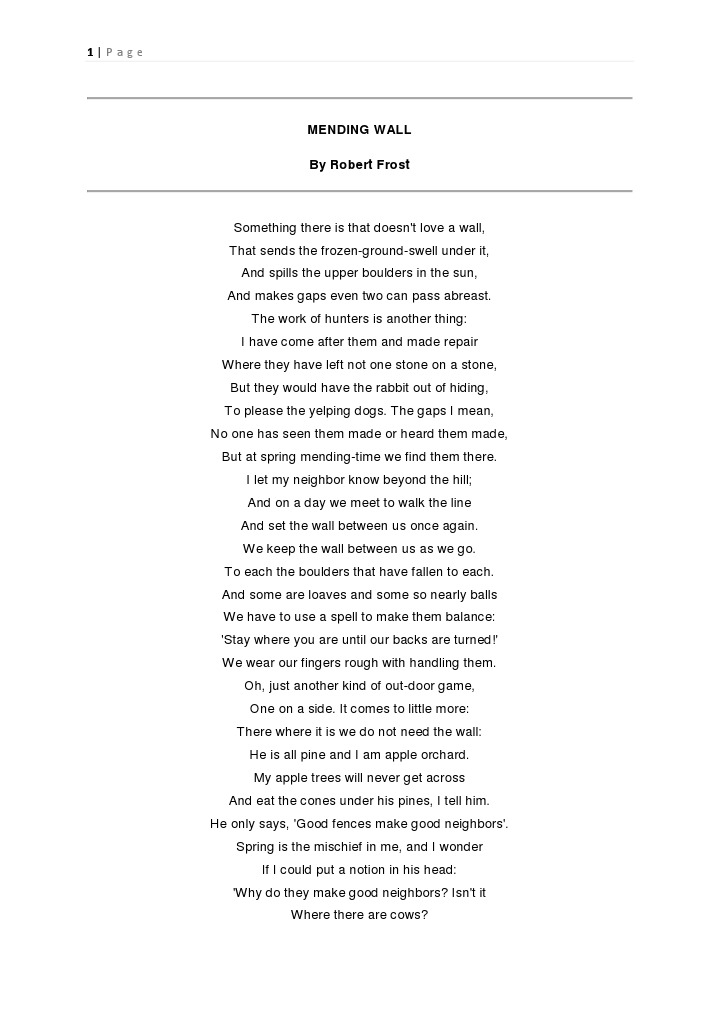 Analysis of Mending Wall by Robert Frost | PDF | Apple