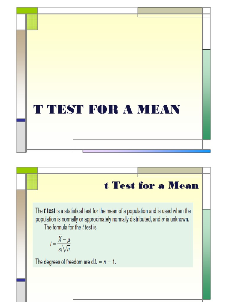 T Test For A Mean | PDF | Student's T Test | Data Collection