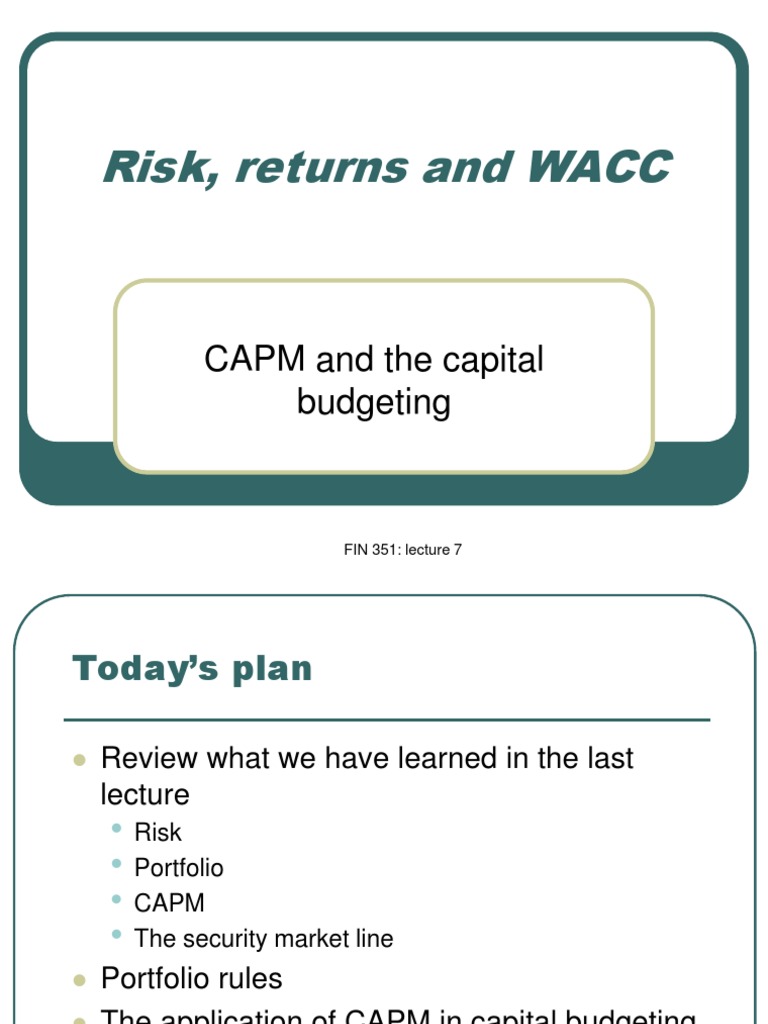 Risk, Returns and WACC: CAPM and The Capital Budgeting | PDF | Capital ...